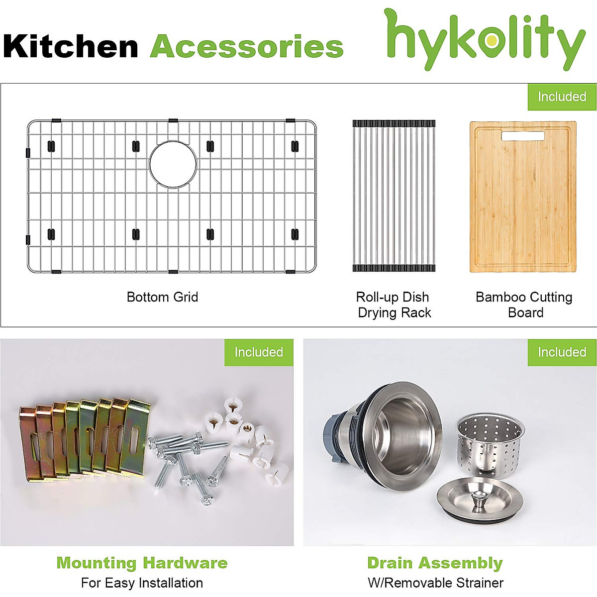 Hykolity 27-inch Undermount Workstation Kitchen Sink, 16 Gauge Single Bowl Stainless Steel Kitchen Sink Undermount with Integrated Ledge and Accessories, 27" x 19" x 9"