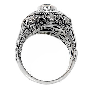 NOVICA Artisan Handmade Blue Topaz Cocktail Ring 1.5 Carat Sterling Silver Single Stone Indonesia Serenity Airy Birthstone [crownbezel 1 in L x 0.7 in W x 0.4 in D Band Width 4 mm W] ' Island Blue'