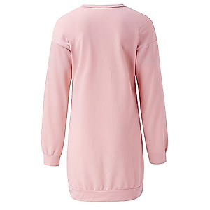 Shakumy Women Long Sleeve Elegant Tunic Dress Casual Loose Crew Neck Plain Pullover Tops Sweatshirts Sweater Dress Dress
