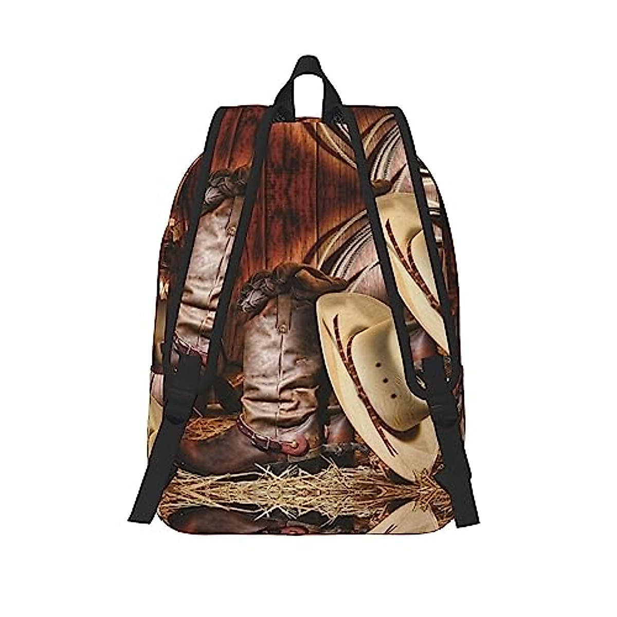 NOKOER Cowboy Black Hat Western Boots Printed Canvas Backpack,Casual Daypacks,Laptop Backpack,Lightweight Travel Daypack