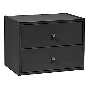 IRIS USA 2-Drawer Modular Wood Stacking Storage Box, for Office Closet and Nightstand, Easy Assembly, Stacking Storage Boxes, Black