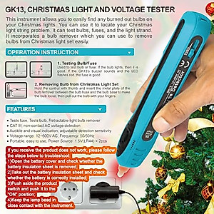 allsun Christmas Light String Tester Non Contact Voltage Finder Meter Light Bulb&Fuse Checker Gun 12-600 V AC Mini Light Repairing Tool, Blue