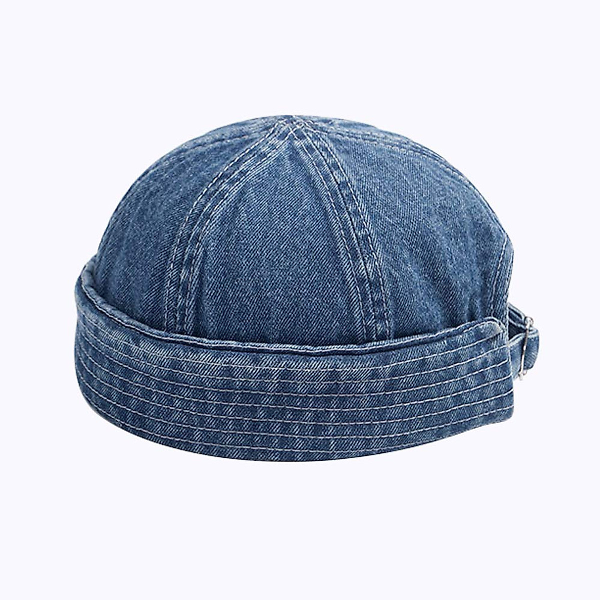 Washed Denim Docker Beanie Hat Adjustable for Men Women Brimless Cuffed Hat Skullcap Watch Cap