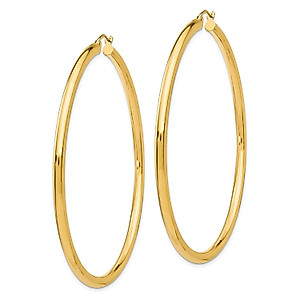 MCS Jewelry 14 Karat Yellow Gold Round Hoop Earrings 3mm Thickness (Available in 7 Different Sizes) (65 mm Diameter)