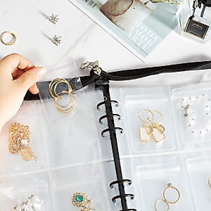 Uross Transparent Jewelry Storage Book, Jewelry Earring Organizer, Clear Travel Jewelry Organizer Book, Zipper Jewelry Storage Display for Necklaces Earrings Rings Bracelets with pockets (84 Grids)