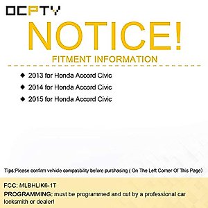 OCPTY 1 X Flip Key Entry Remote Control Key Fob Transmitter Replacement for Honda for Accord for Civic 1.8L 2.4L 2013-2015 4 Buttons