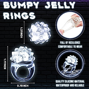Wettarn 24 Pcs LED Light up Bracelets and LED Flashing Bumpy Rings Set with 12 Glow Bracelets 12 Jelly Bumpy Finger Rings Light up Rings Glow Rings LED Wristband for Wedding Bridal Shower Party Favors