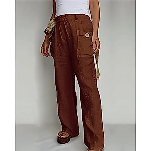 wide leg yoga pants for women Women 's Linen Pants Capri Wide Leg Straight Elastic Waistband Loose Casual Cargo Trousers Comfy Lightweight (Red, XL) 5 Dollar Gifts For WomenAdd On Items Under 5 Dollar