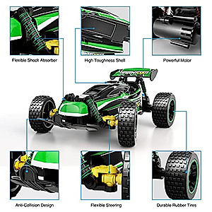 Tecnock RC Racing Car, 2.4GHz High Speed Remote Control Car, 1:18 2WD Toy Cars Buggy for Boys & Girls with Two Rechargeable Batteries for Car, Gift for Kids