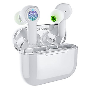 [Pearl White] Bluetooth Earbuds XLeader Pro Smart Touch Wireless Earphones with HiFi Bass USB-C Charging Case Mic 48H Playtime 6 pairs Ear Tips and Pouch Headphones for iPhone Sports Girl Working Gift