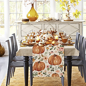Sambosk Fall Pumpkin Table Runner, Autumn Thanksgiving Floral Table Runners for Kitchen Dining Coffee or Indoor and Outdoor Home Parties Decor 13 x 72 Inches SK095