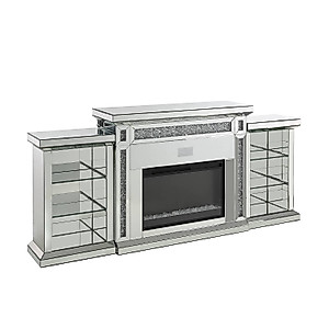 Acme Furniture Noralie Fireplace w/Bluetooth & LED in Mirrored & Faux Diamonds