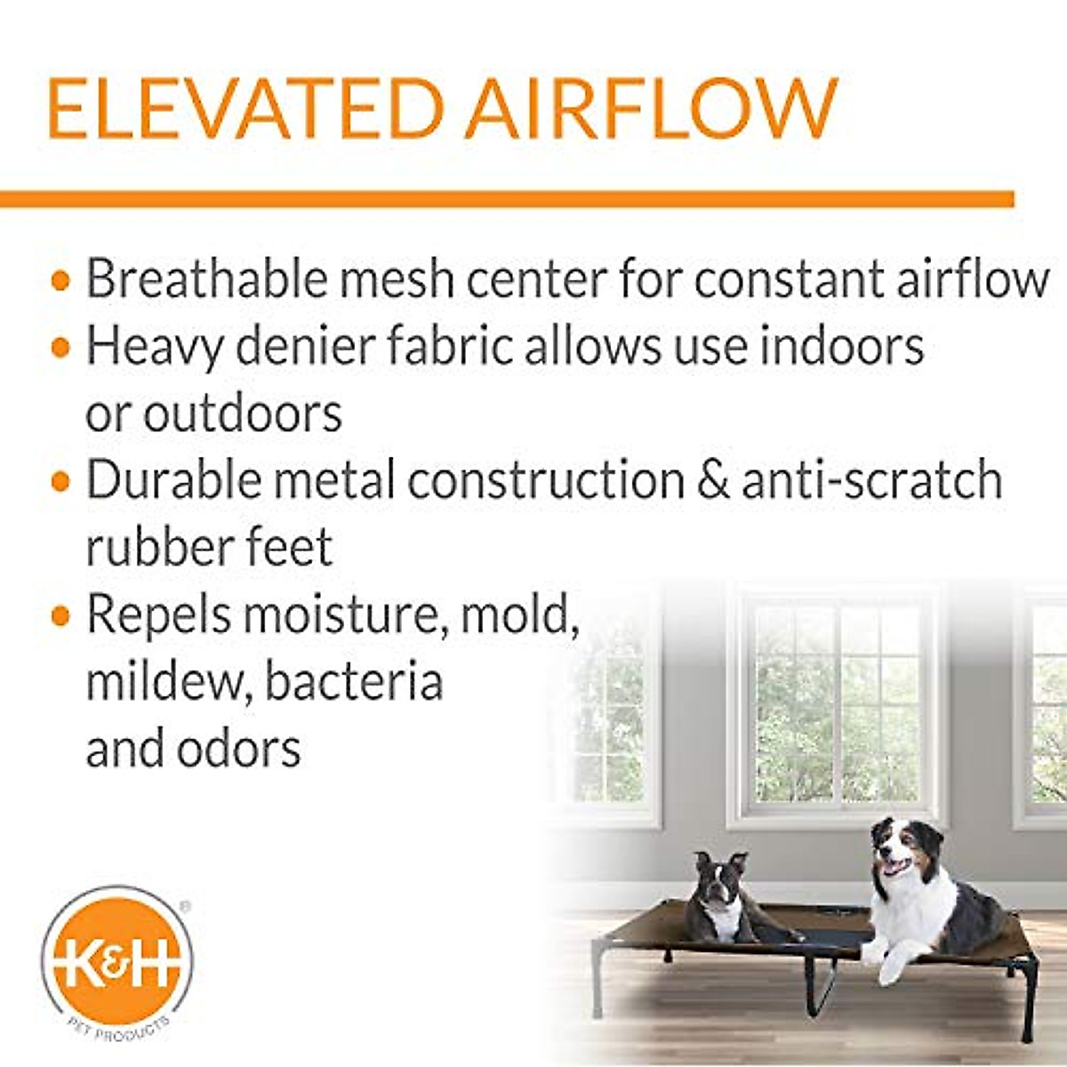 K&H Pet Products Original Pet Cot Elevated Dog Bed Chocolate/Black Mesh X-Large 32 X 50 X 9 Inches