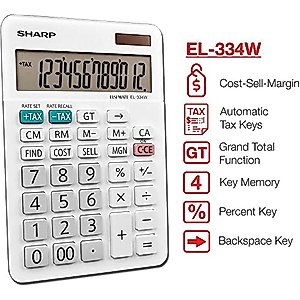 Sharp El334w El-334W Large Desktop Calculator, 12-Digit LCD
