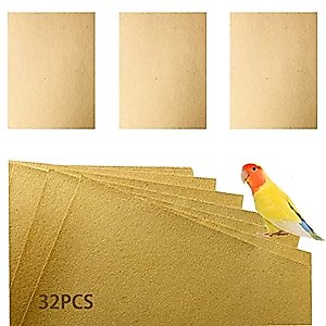 Hamiledyi Bird Gravel Paper, Special Sea Sand Liner for Page, Parrot Cage Gravel Paper Mat, 17x11 Inch Disposable Cushion Pads for Bird Parakeet Budgie 32PCS