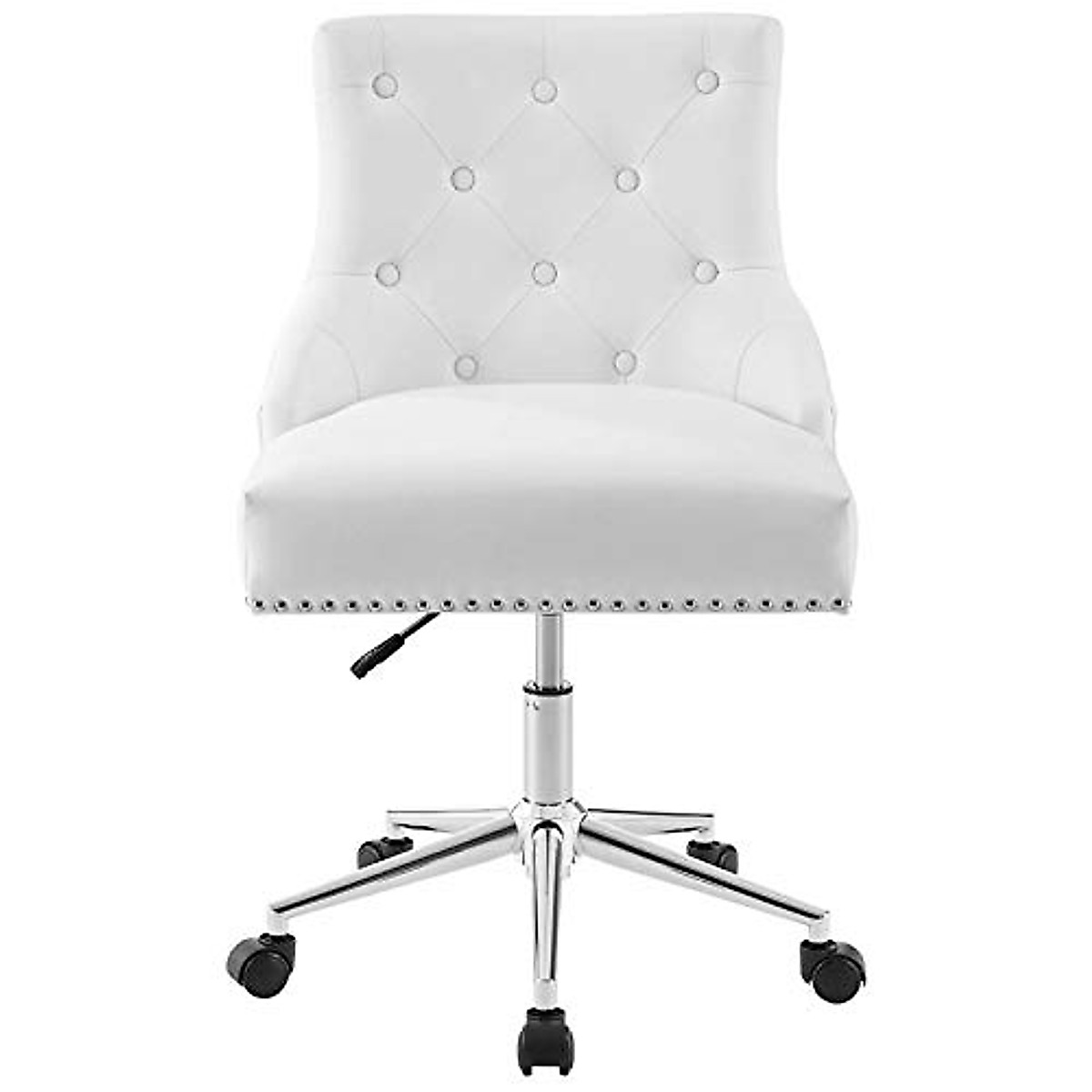 Modway Regent Tufted Button Faux Leather Swivel Office Chair with Nailhead Trim in White