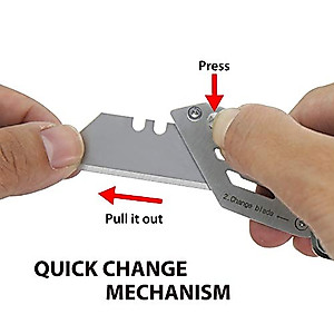 XW Folding Utility Knife, Heavy Duty Box Cutter with Belt Clip, Quick Change Blades, Anodized Aluminum Alloy Handle, Extra 10 Blades Included, 2-Pack