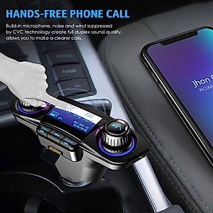 Bluetooth FM Transmitter Handfrees-Calling Radio Adapter Car Kit with Dual USB Port MP3 Player Support TF Card USB Flash Drive
