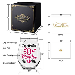 Perfectinsoy I've Waited 9 Months For This Wine Glass with Gift Box, Funny New Mom Stemless Wine Glass, Mother's Day Gift for Mom, Birthday Gifts for New Mom, Post Pregnancy Gifts for New Mom (girl
