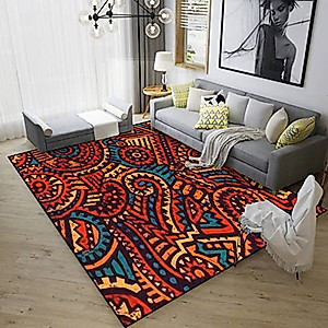 Area Rug Non-Slip Rug Seamless African Ethnic Tribal Motifs Orange red Yellow Blue Black Indoor Outdoor Living Room Bedroom Kids Room Carpet Runner Rug Home Decor Doormat Yoga Mat Patio Floor Mat