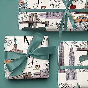 WRAPAHOLIC New York Wrapping Paper Roll - Mini Roll - 17 Inch x 33 Feet - New York City Design, Perfect for Birthday, Party, Holiday