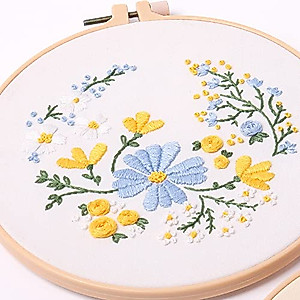 Myfelicity 4 Sets of Embroidery Starter Kits, Adult Women’s Hobbies, Including Cloth with Floral Patterns, Colored Threads, Needles, Hoops and Instructions