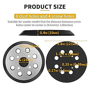 Sander Pad for Ridgid, 2 Pack 5 Inch 8 Hole Orbital Sander Pad for Ridgid R2600 R2601 5" Random Orbit Sander Replacement Hook and Loop Metal Backing Pad for Ridgid #300527002