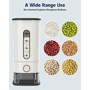 Lenwi 26.5 Lbs Rice Dispenser, Large Rice Container with Scale Measuring Cup, BPA-Free Household Rice Storage Container with Time Scale, for Home Kitchen Pantry Organization