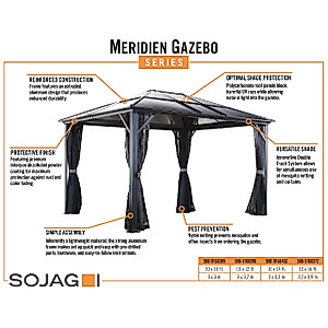 Sojag 500-5153903 Meridien Hardtop Gazebo Outdoor Sun Shelter, 10' by 12', Charcoal