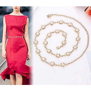 Amiveil Women's Metal Chain Flower Pearl Belts Gold Silver