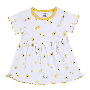 Gerber Baby Girls' 2-Pack Short Sleeve Cotton Dresses, Yellow Floral, 18 Months