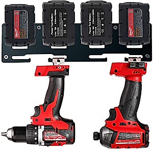 SZWJT-LV Battery Holder, Milwaukee M18 Battery 4X, Wall Display Hook Holder, M18 Battery 4Bit Power Tool Storage, Wall Display Hook Holder （Aluminum Material）