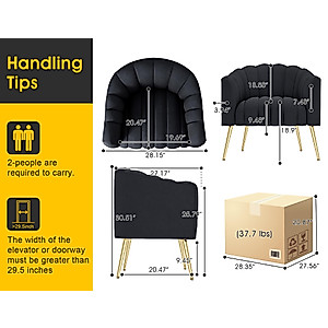 Dewhut Oversized Pumpkin Couch Accent Chair, Modern Comfy Velvet Upholstered Barrel Chairs, Luxury Single Sofa Armchair for Living Room, Waiting Room, Office and Vanity, (Black)