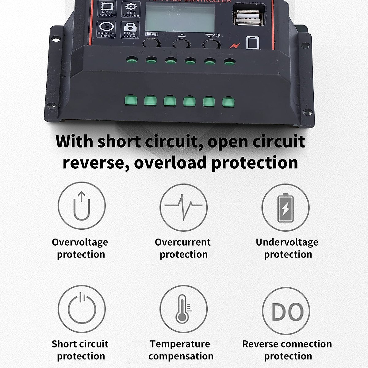 Walfront Smart Controller 3A Dual USB Solar Battery Panel Charging Protection Device Solar Battery Regulator with LCD Display 12V/24V(30A), Solar Controller
