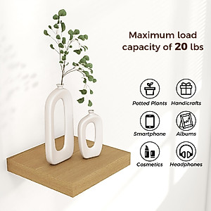 Floating Shelves for Wall, 3 Small Wall Mounted Shelves with Invisible Brackets, Square Wood Floating Wall Shelf Shelves for Living Room, Bedroom, Kitchen, Bathroom Decor (Oak, 12" W x 12" D x 1.3" H)