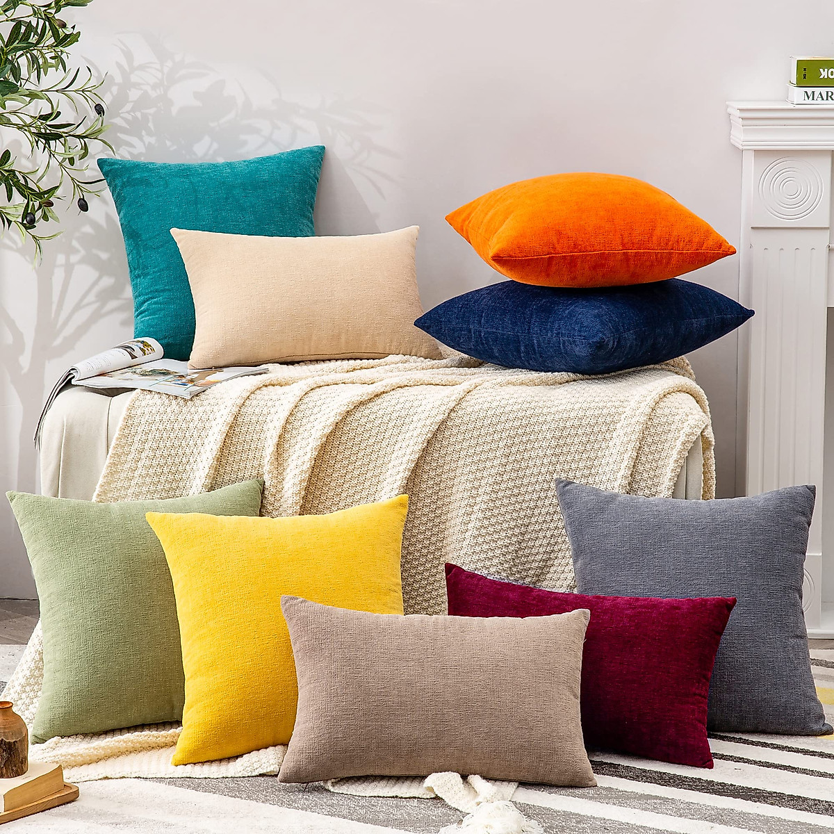 GAWAMAY Decorative Square Throw Pillow Covers 18x18 Inch set of 2, Super Soft Chenille Farmhouse Fall Pillowcase for Living Room Bedroom Sofa Couch Cushion Cover Fundas Para Cojines Sage Green 45x45cm