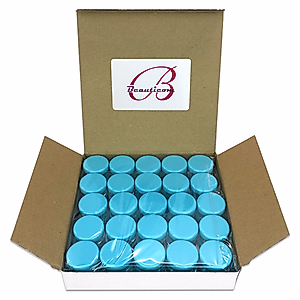 (Quantity: 50 Pieces) Beauticom 5G/5ML Round Clear Jars with Teal Sky Blue Lids for Scrubs, Oils, Toner, Salves, Creams, Lotions, Makeup Samples, Lip Balms - BPA Free