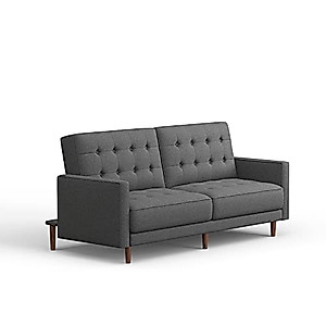 Glenwillow Home 81.5" Mies Square Arm Sleeper Sofa with 32-Button Tufting in MCM Vintage Design in Dark Grey