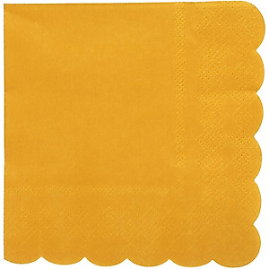 Juvale 100 Pack Mustard Yellow Paper Napkins - Scalloped Cocktail Napkins, Disposable for Wedding, Birthday Party (5x5 In)