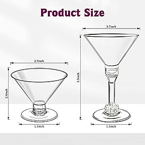 KYAPCK 100 Pack 5oz Plastic Martini Glasses Disposable Mini Martini Cocktail Clear Glasses with Stemmed and Stemless Options for Margarita, Appetizers, and Desserts at Weddings, Parties, and Events