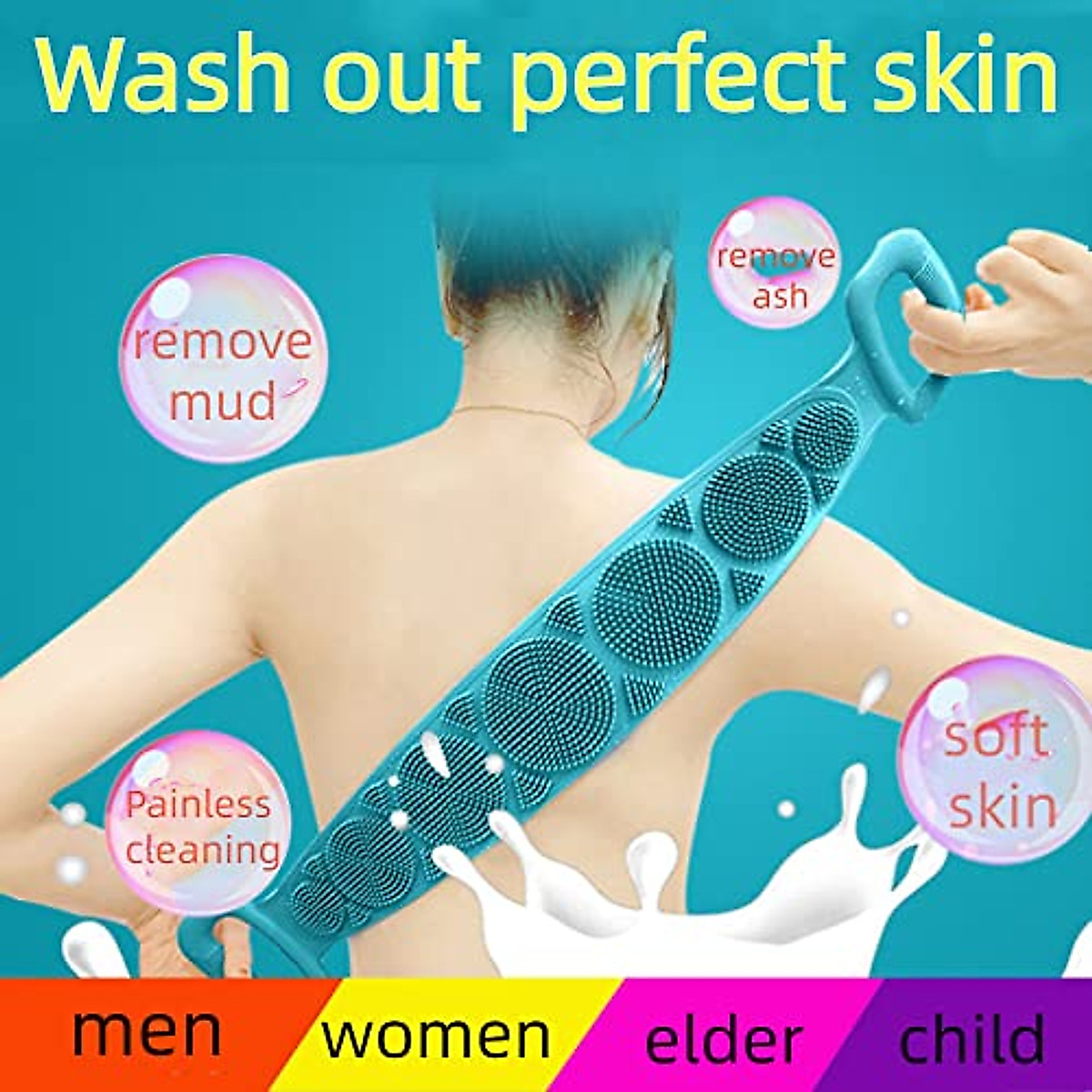 HJCOCHOME Silicone Back Scrubber for Shower,Silicone Body Scrubber,Shower Brush,Body Scrubbers,Back Scrubber Extra Long Exfoliating Body Scrubber with Handle for Shower for Men and Women (Blue)