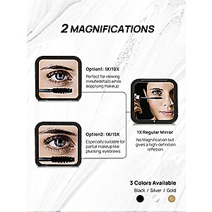 OMIRO Folding Compact Mirror, 1X/10X Magnification 3½” Pocket Size Square Hand Mirror for Travel Makeup (Black)