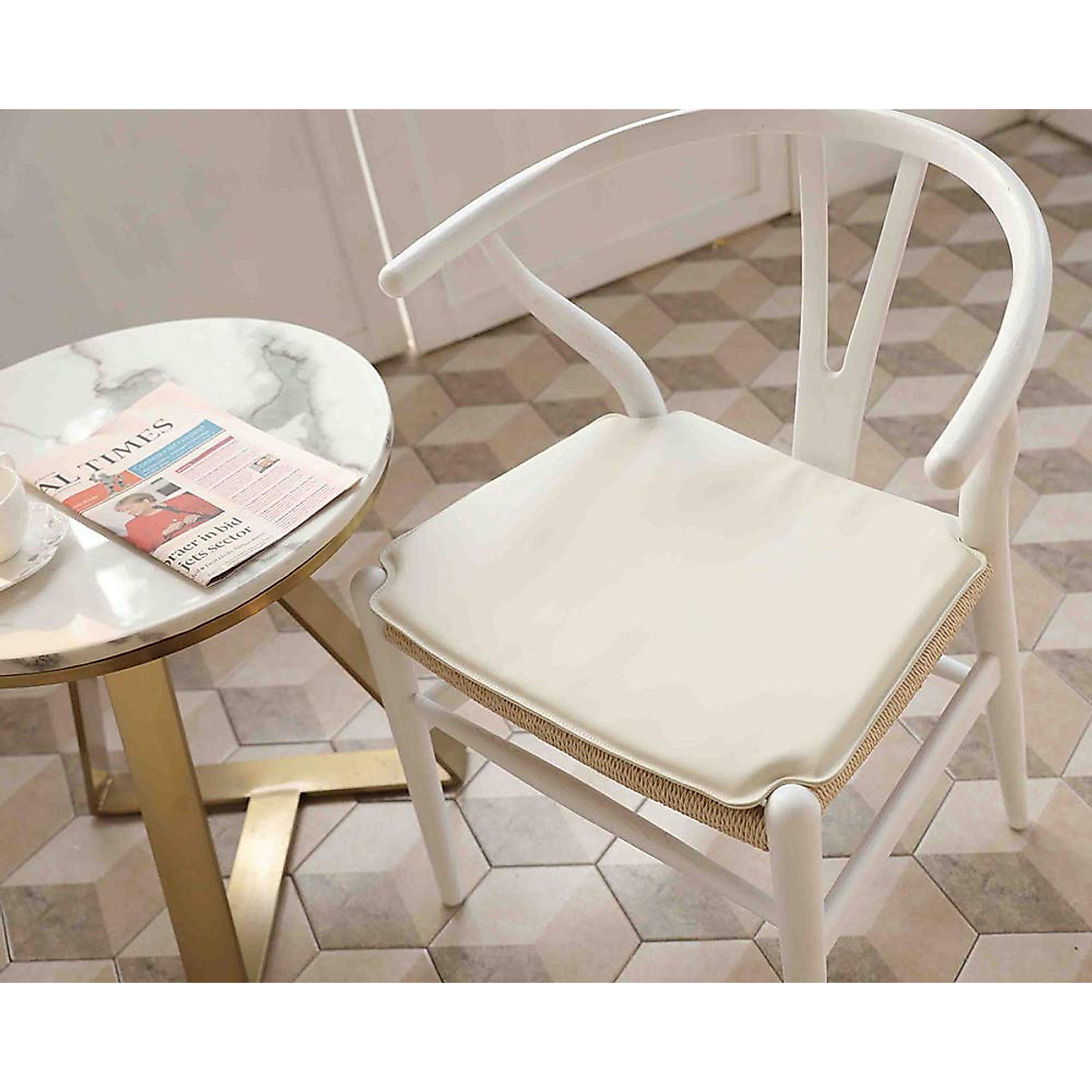 VODUR Wishbone Chair Cushion, Quality PU and Soft Foam Chair Seat Cushion, Seat Cushions/Pads for Hans Wegner Y Chair (White)