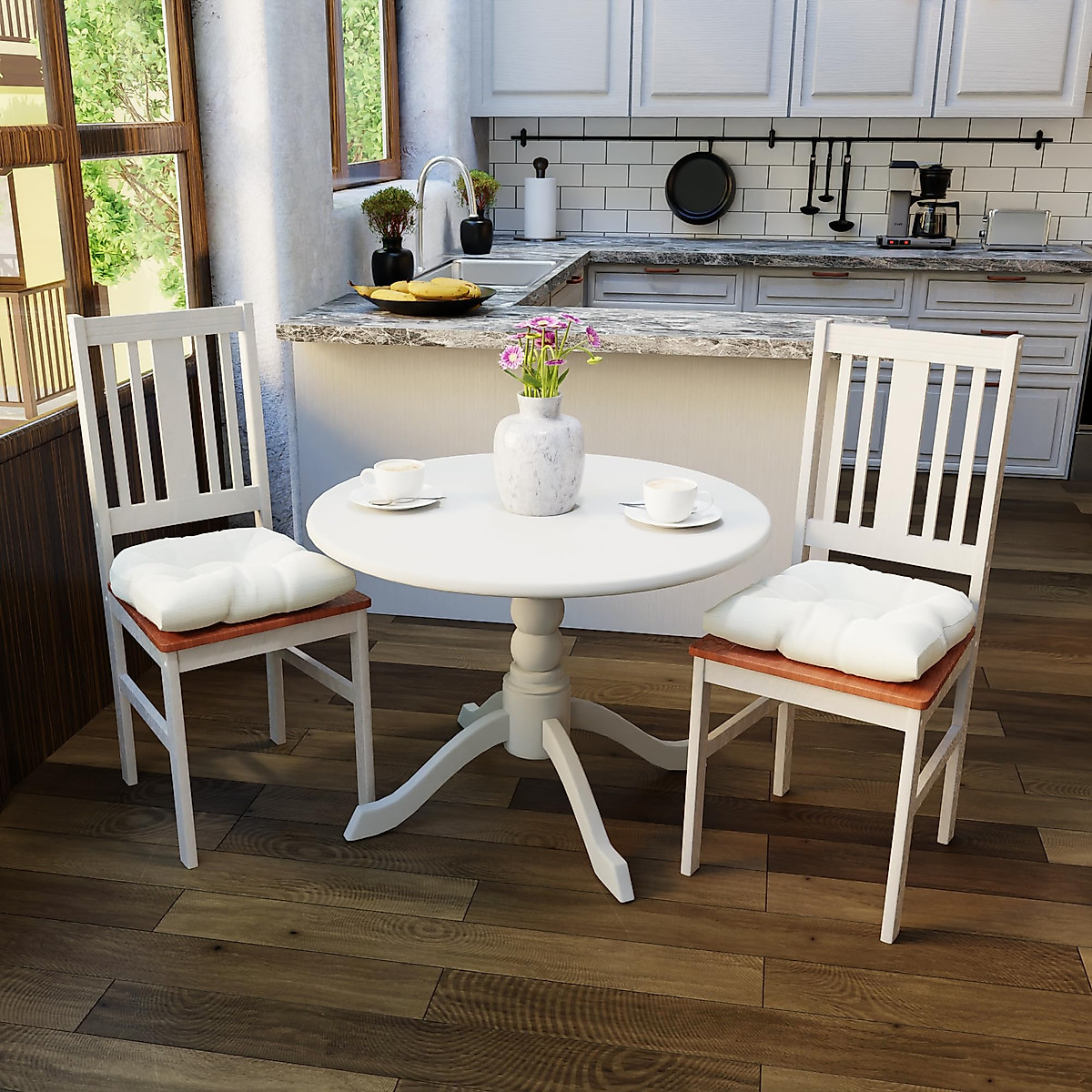 Klear Vu Gripper Overstuffed Universal Non-Slip Dining Chair Cushions for Kitchen Decor or Office Use, U-Shaped Skid-Proof Seat Pad, 17x17 Inches, 2 Count (Pack of 1), Solid Ivory