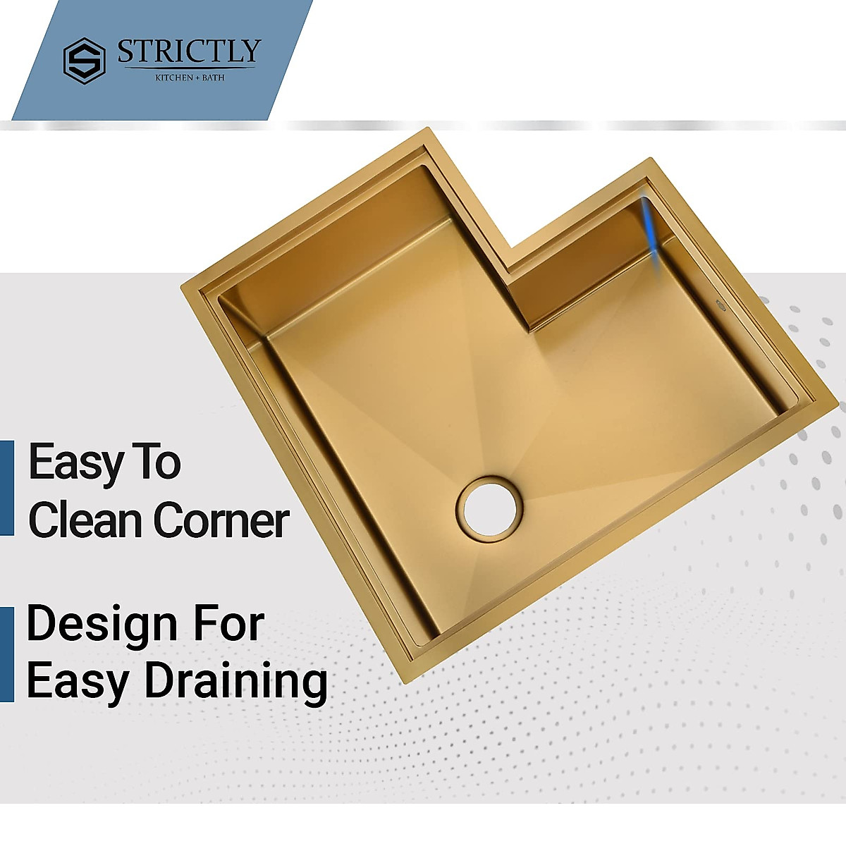 Strictly Sinks 30 Inch Corner Kitchen Sink Undermount - 16 Gauge Stainless Steel Sink Undermount, Scratch & Stain Resistant Corner Single Bowl Workstation Sink with Accessories (Gold)