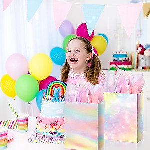 Maitys 24 Pieces Pastel Rainbow Gift Bags with Tissue Paper Rainbow Party Favor Bags Pastel Goodie Candy Bags Pastel Rainbow Party Supplies for Kids Girls Birthday Wedding Baby Shower Decorations