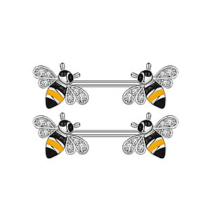 14G Cute Bee Stainless Steel Nipple Tongue Rings for Women Girls Crystal Cubic Zirconia Honeybee Barbells Nipplering Piercing Bar Nipple Studs Straight Shield Ring Sexy Body Jewelry