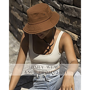 FURTALK Bucket Hats for Women Washed Cotton Packable Summer Beach Sun Hats Mens Womens Bucket Hat with Strings for Travel (Dark Orange, Medium, m)