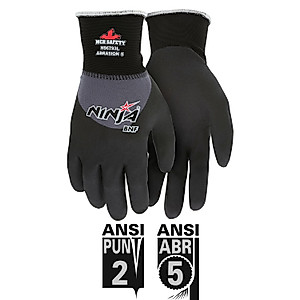 MCR Safety Gloves N96793L Ninja BNF Work Gloves 15 Gauge Nylon/Spandex Shell with NFT Coated Over the Knuckle Palm, Large,Black