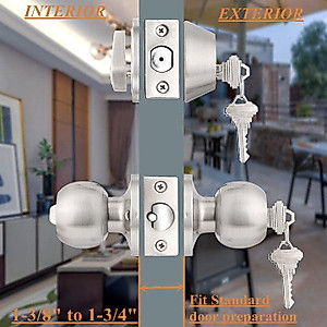 Probrico 2 Sets Front Exterior Door Knob Set with Single Cylinder Deadbolts Satin Nickel,Round Entry Door Knobs with Dead Bolts Combo Pack, Keyed Alike Door Hardware, Contractor Pack